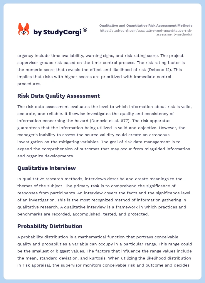 Qualitative And Quantitative Risk Assessment Methods Free Essay Example Qualitative And Quantitative Risk Assessment Methods Free Essay Example