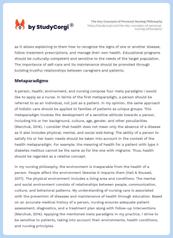 The Key Concepts Of Personal Nursing Philosophy Free Essay Example