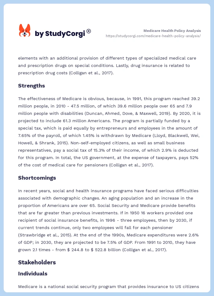 Medicare Health Policy Analysis Free Essay Example