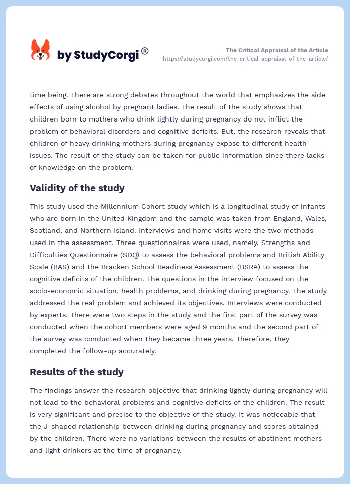 The Critical Appraisal Of The Article Free Essay Example