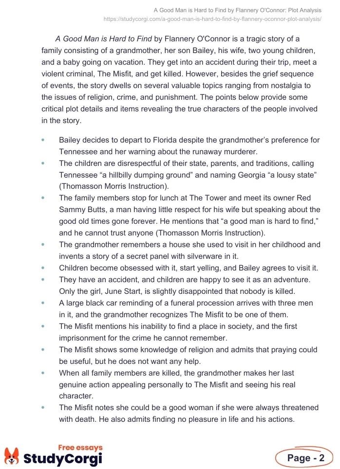 A Good Man is Hard to Find by Flannery O'Connor: Plot Analysis | Free ...