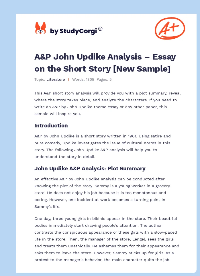 A P Analysis Essay On John Updike s Short Story New Sample A P Analysis Essay On John Updike s Short Story New Sample