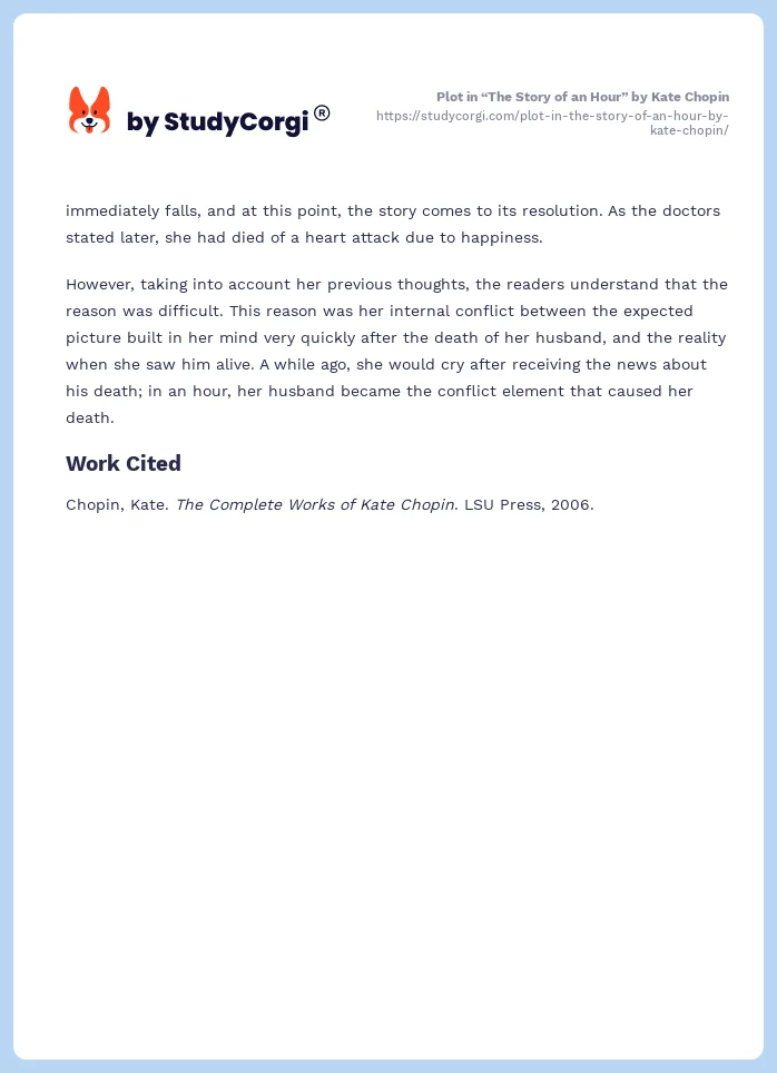 Plot In The Story Of An Hour By Kate Chopin Free Essay Example