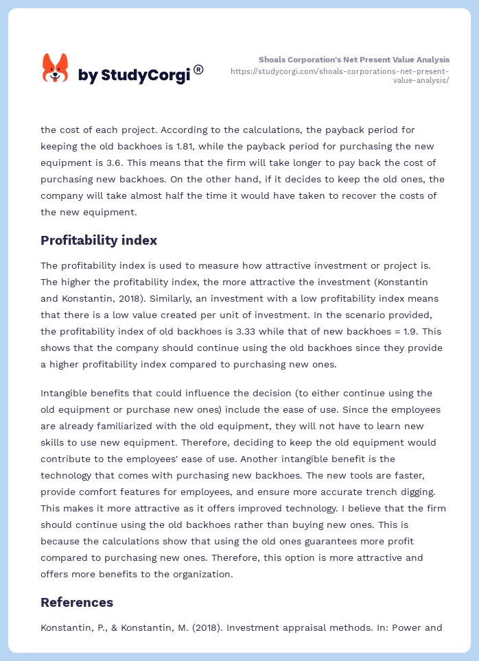 Shoals Corporation s Net Present Value Analysis Free Essay Example Shoals Corporation s Net Present Value Analysis Free Essay Example