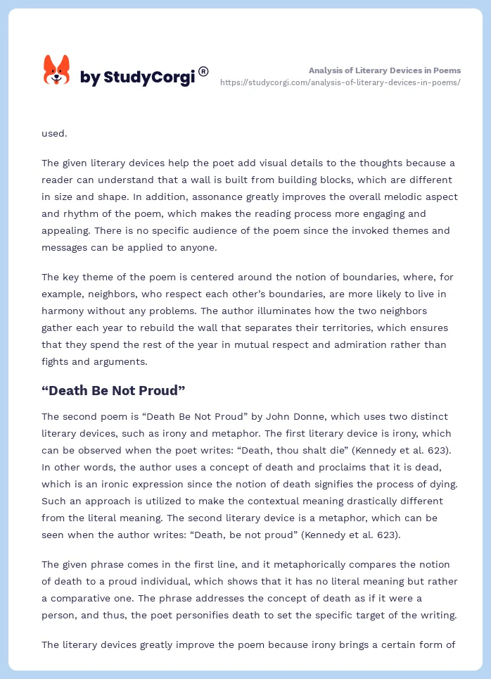 Analysis Of Literary Devices In Poems Free Essay Example