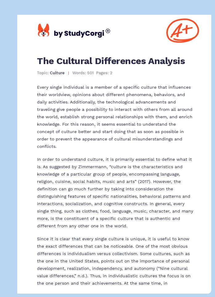 The Cultural Differences Analysis Free Essay Example