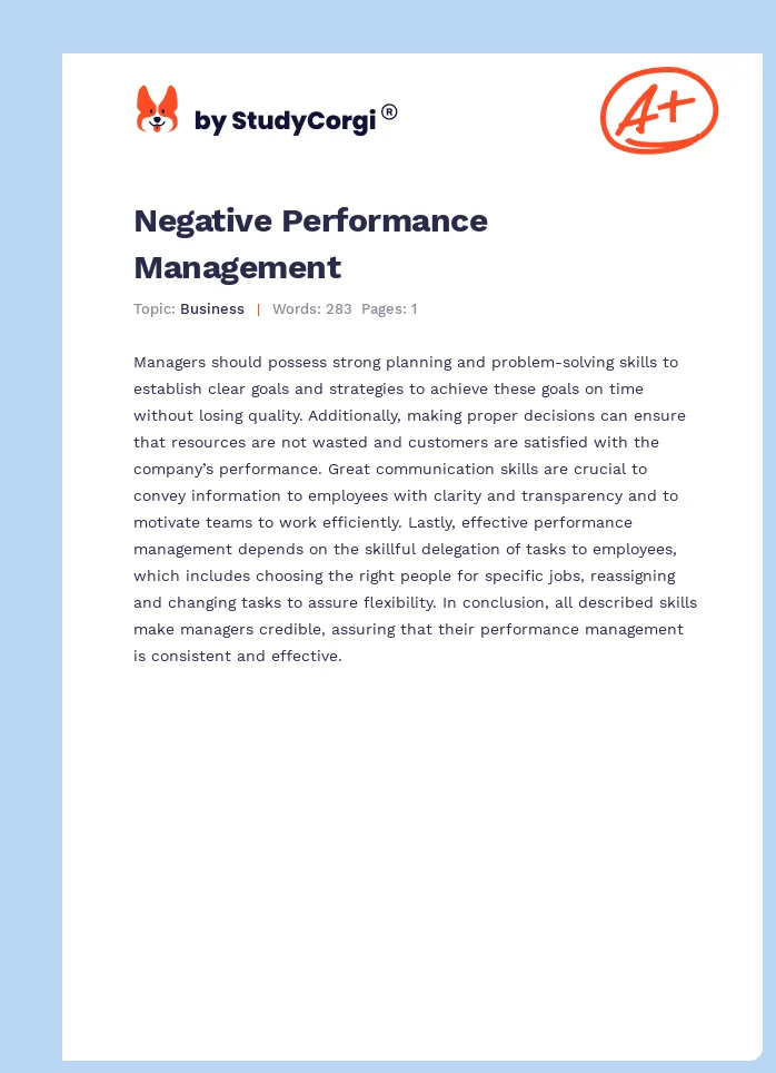 Negative Performance Management Free Essay Example Negative Performance Management Free Essay Example