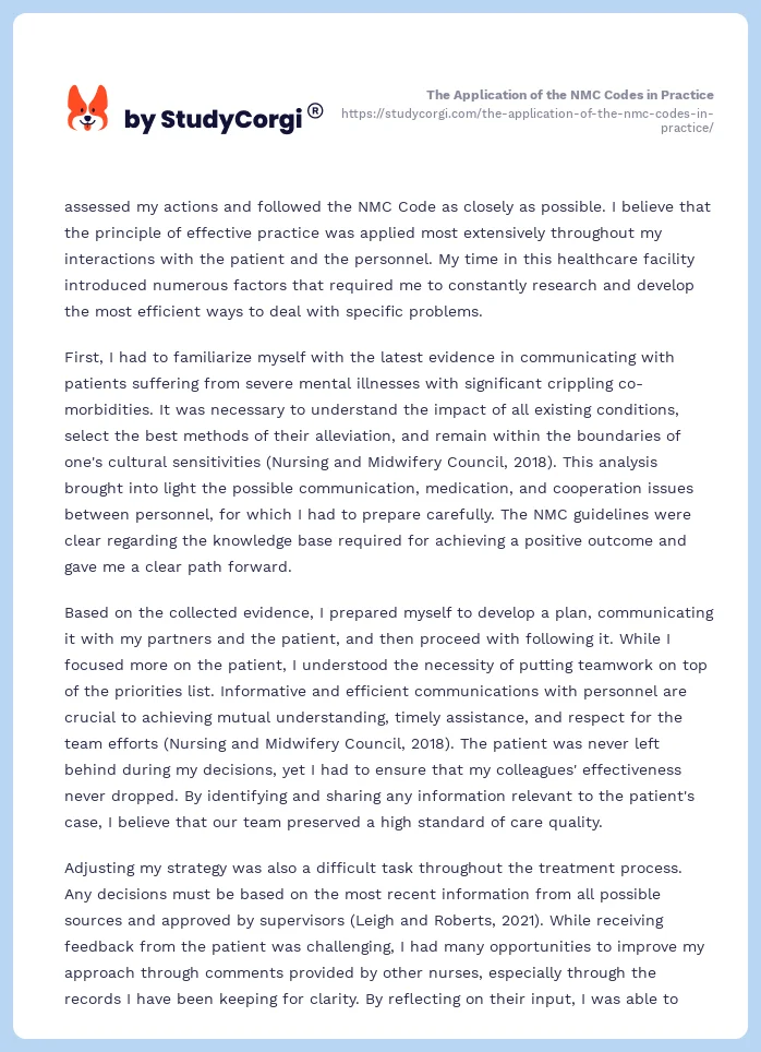 The Application Of The NMC Codes In Practice Free Essay Example
