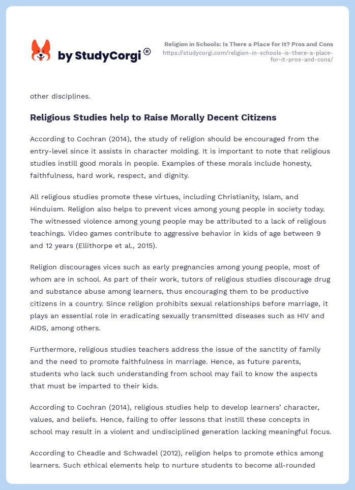 Should Religion Be Taught In Schools Pros And Cons Free Essay Example