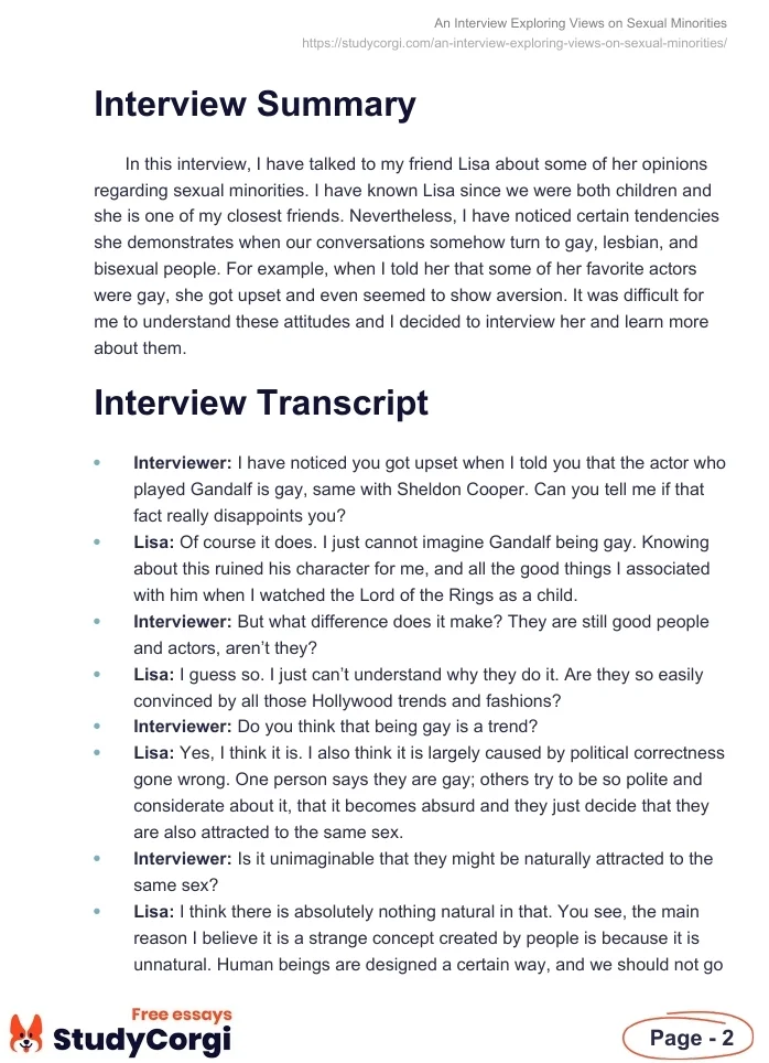 An Interview Exploring Views on Sexual Minorities | Free Essay Example