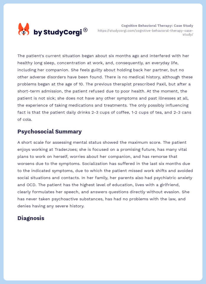 Cognitive Behavioral Therapy Case Study Free Essay Example