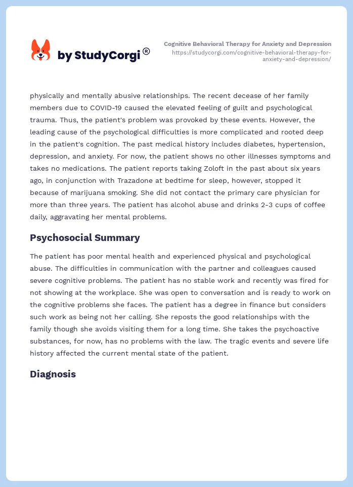 Cognitive Behavioral Therapy For Anxiety And Depression Free Essay