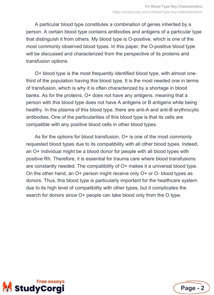 O+ Blood Type Key Characteristics | Free Essay Example O+ Blood Type Key Characteristics | Free Essay Example