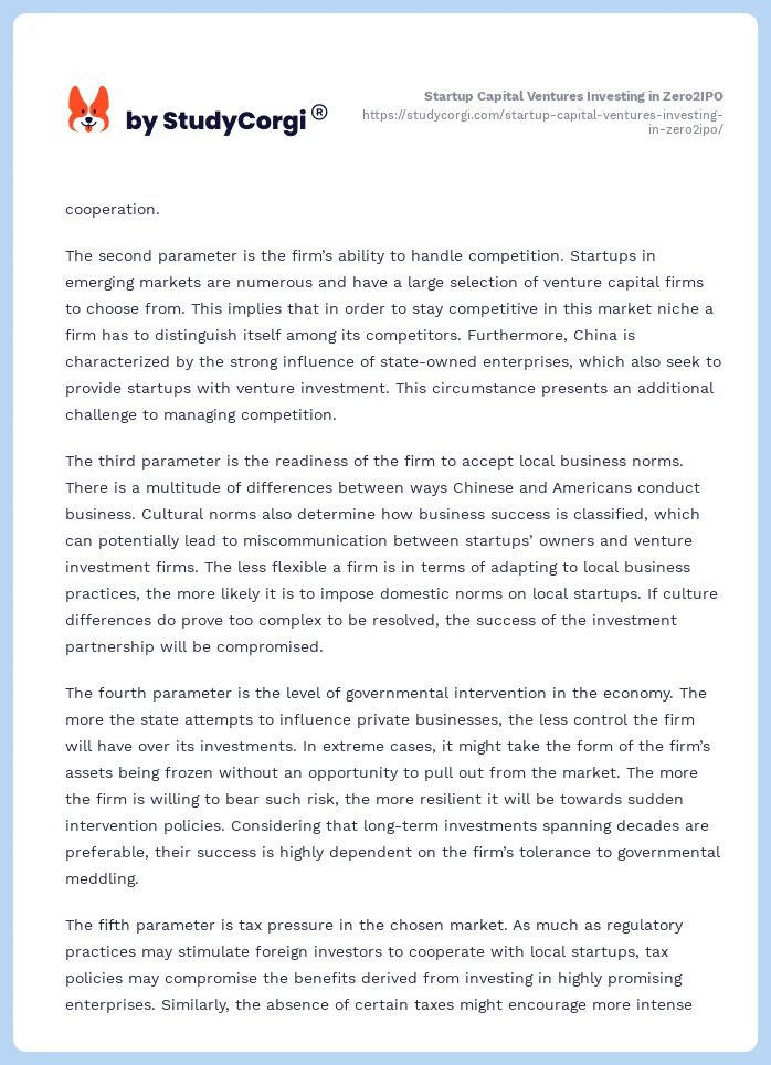 Startup Capital Ventures Investing In Zero2IPO Free Essay Example