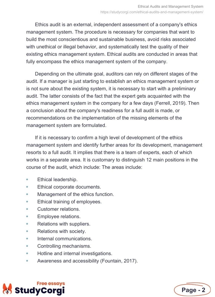 Ethical Audits and Management System | Free Essay Example