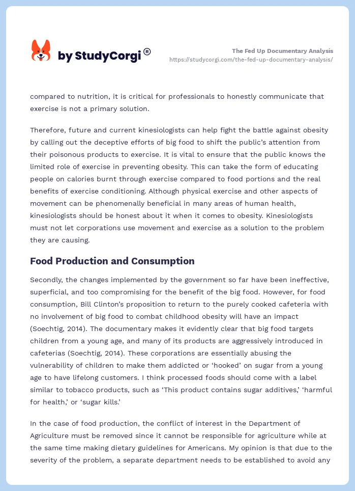 The Fed Up Documentary Analysis Free Essay Example