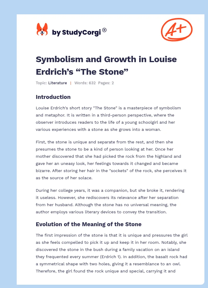 Symbolism and Growth in Louise Erdrich's "The Stone" | Free Essay Example