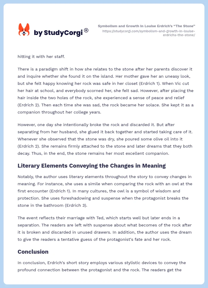 Symbolism and Growth in Louise Erdrich's "The Stone" | Free Essay Example