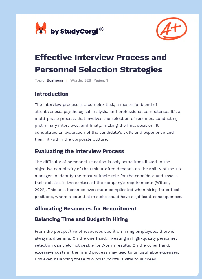 Effective Interview Process and Personnel Selection Strategies | Free ...