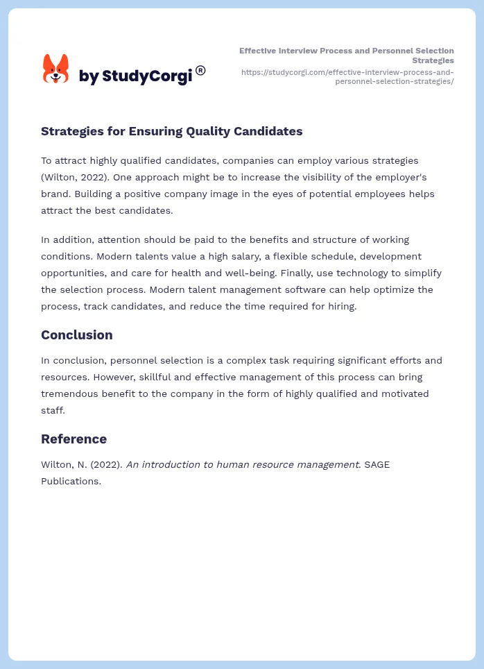 Effective Interview Process and Personnel Selection Strategies | Free ...