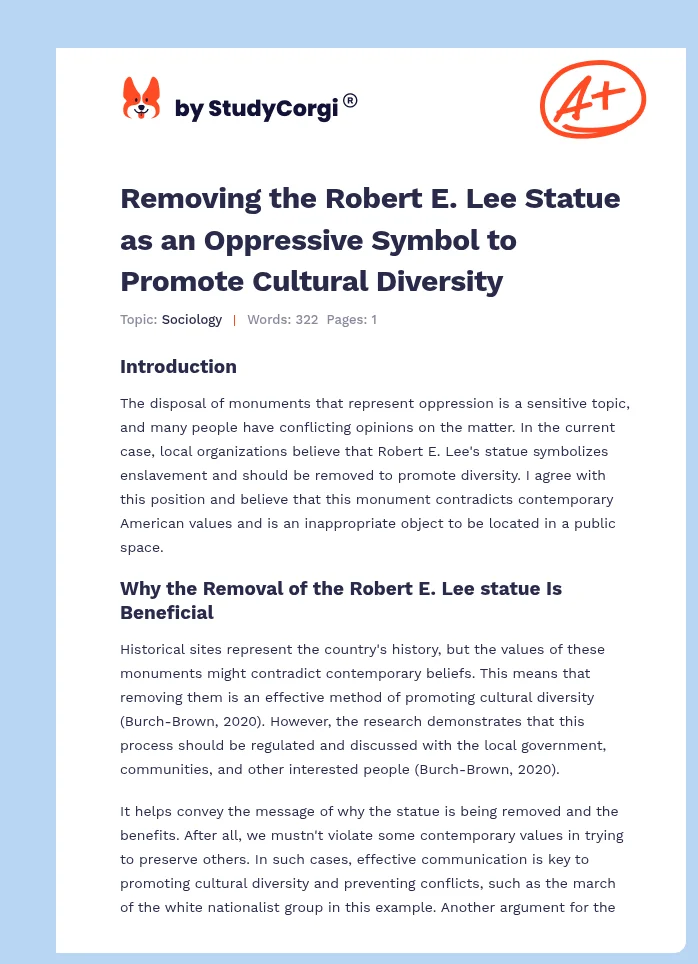 Removing the Robert E. Lee Statue as an Oppressive Symbol to Promote ...