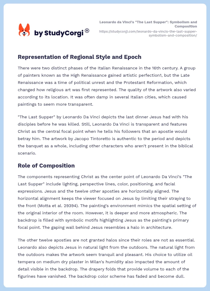 Leonardo da Vinci's "The Last Supper": Symbolism and Composition | Free ...