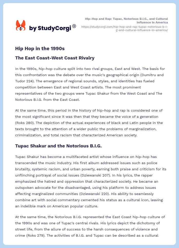 Hip-Hop and Rap: Tupac, Notorious B.I.G., and Cultural Influence in ...